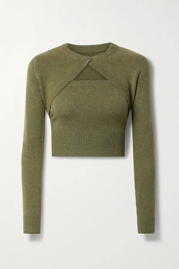 DEVEAUX Clara Merino Wool And Cashmere-blend Top And Cardigan Set