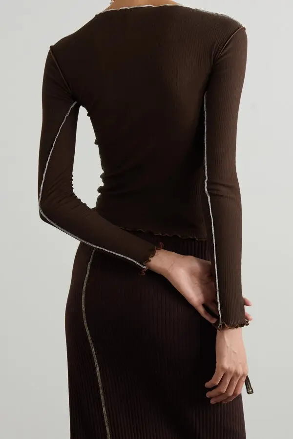 BASERANGE Vein Ribbed Organic Cotton-jersey Top