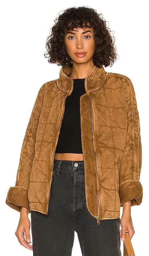 Free People Dolman Quilted Knit Jacket In Tan