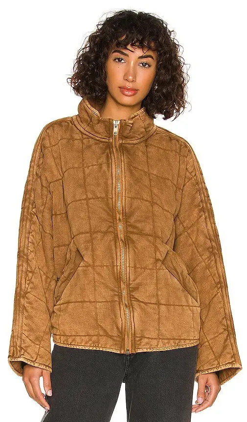 Free People Dolman Quilted Knit Jacket In Tan
