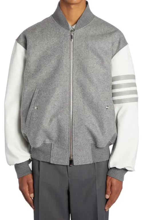 Thom Browne 4-bar Oversize Wool & Leather Bomber Jacket
