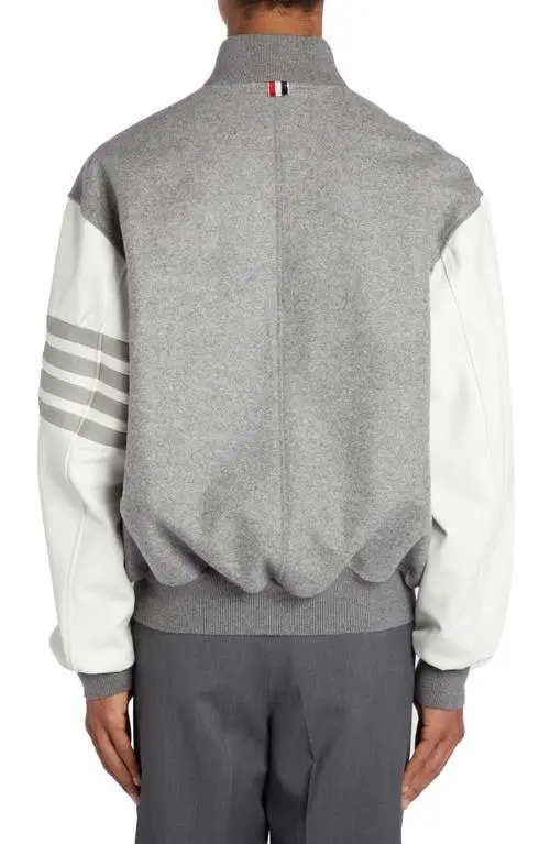 Thom Browne 4-bar Oversize Wool & Leather Bomber Jacket