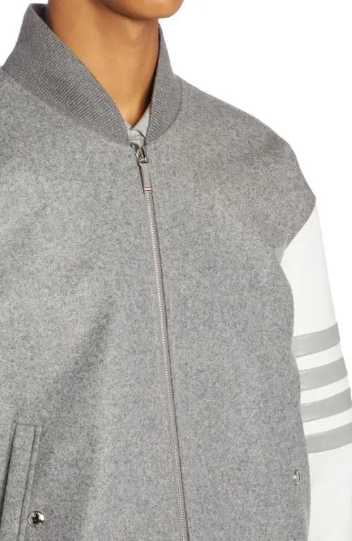 Thom Browne 4-bar Oversize Wool & Leather Bomber Jacket