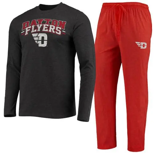 CONCEPTS SPORT Heathe Charcoal Dayton Flyers Meter Long Sleeve T-shirt & Pants Sleep Set - Red