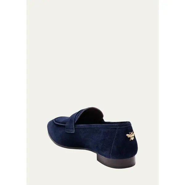 BOUGEOTTE Suede Slip-on Penny Loafers - Navy