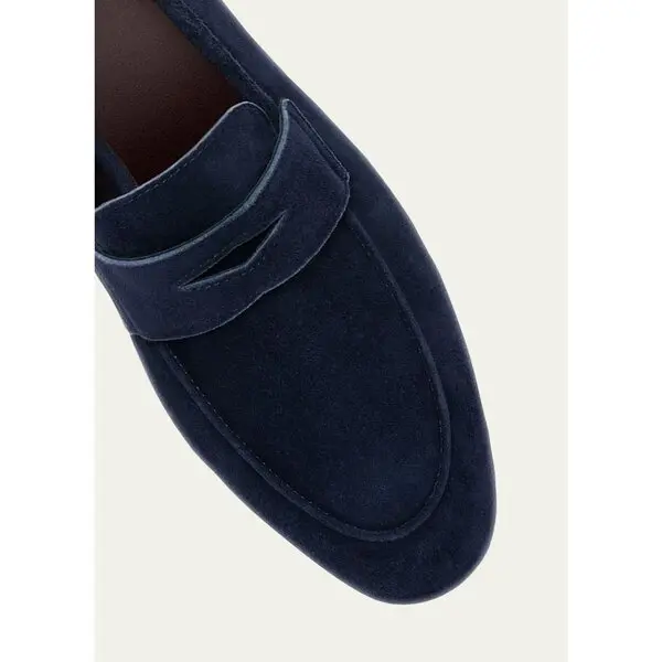 BOUGEOTTE Suede Slip-on Penny Loafers - Navy