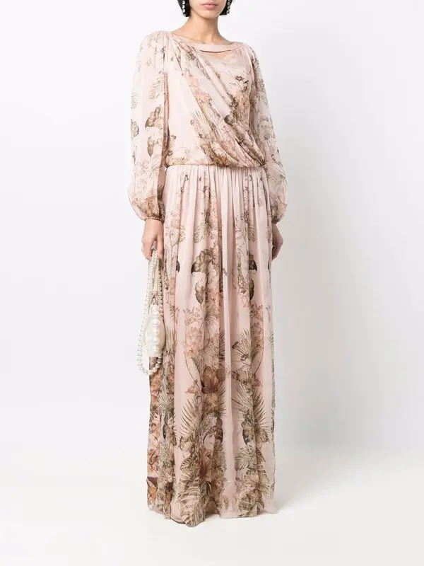 Alberta Ferretti Floral Print Draped Maxi Dress