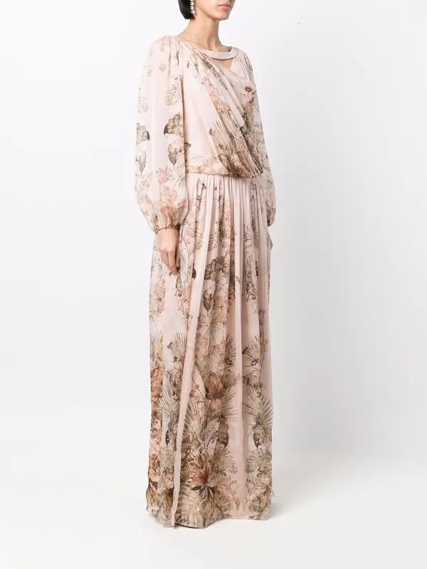 Alberta Ferretti Floral Print Draped Maxi Dress