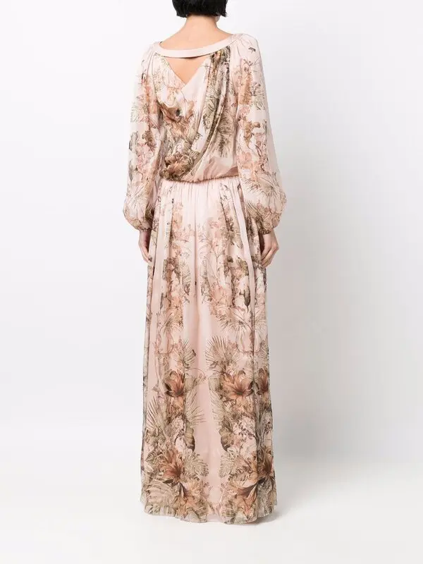 Alberta Ferretti Floral Print Draped Maxi Dress