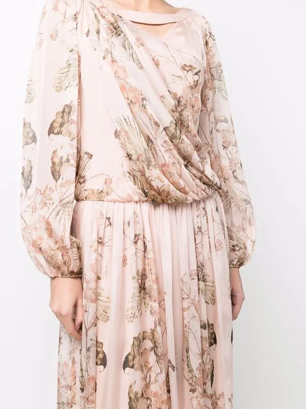 Alberta Ferretti Floral Print Draped Maxi Dress
