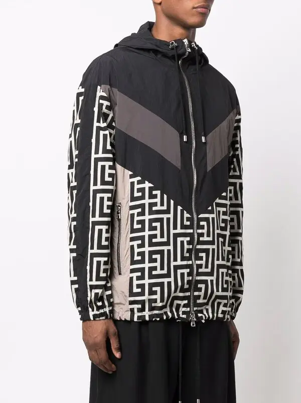 Balmain Geometric Print Zip-up Hooded Jacket