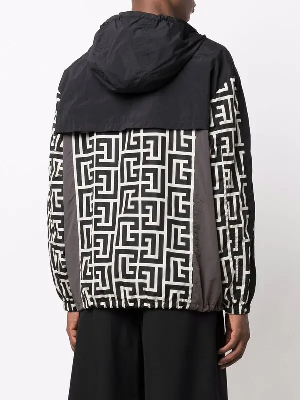 Balmain Geometric Print Zip-up Hooded Jacket