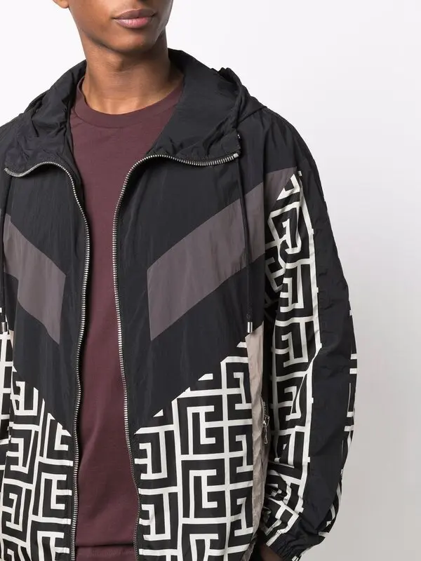 Balmain Geometric Print Zip-up Hooded Jacket