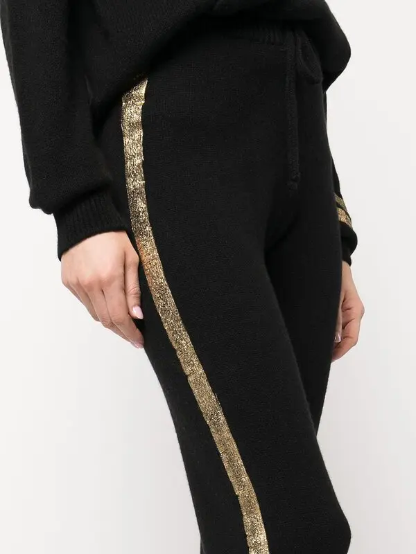 MADISON MAISON Laminated-stripe Cashmere Trousers - Black