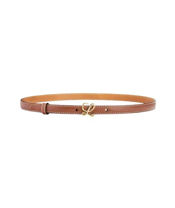 Loewe Narrow Belt With Monogram Buckle - Tan/gold