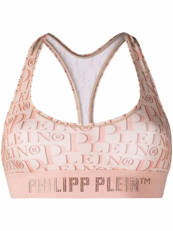 Philipp Plein Logo Print Studded Bra