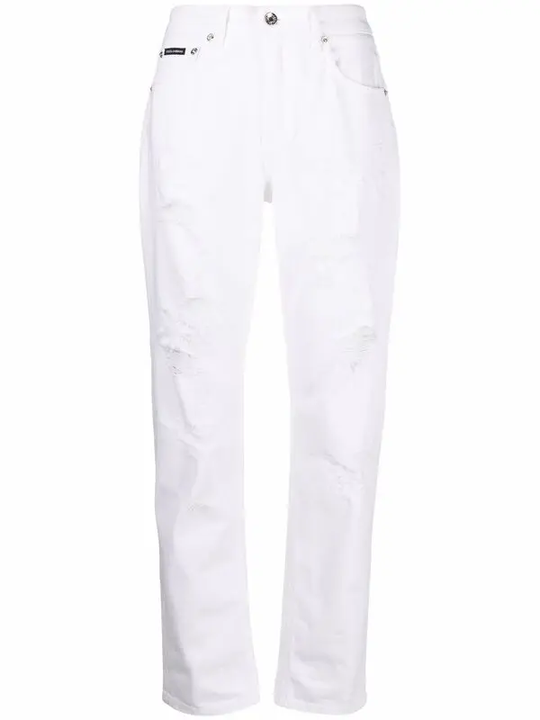 Dolce & Gabbana Distressed Boyfriend Jeans - White