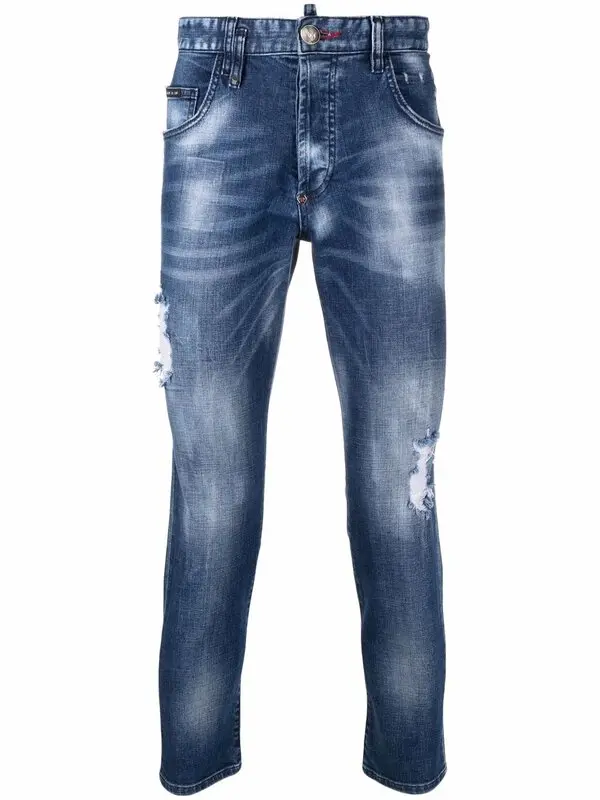 Philipp Plein Ripped-detailed Skinny Jeans - Blue