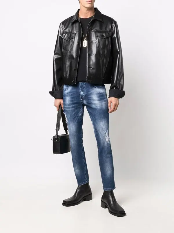 Philipp Plein Ripped-detailed Skinny Jeans - Blue