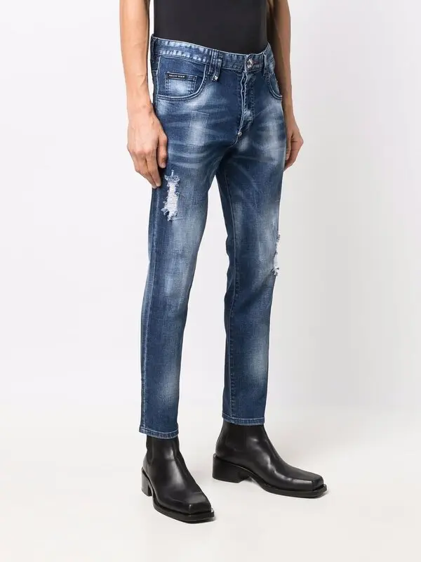 Philipp Plein Ripped-detailed Skinny Jeans - Blue