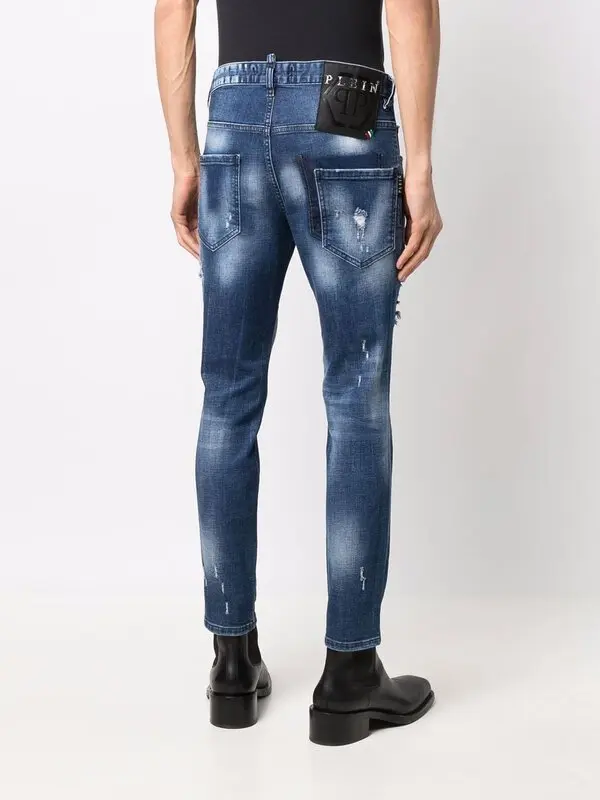Philipp Plein Ripped-detailed Skinny Jeans - Blue