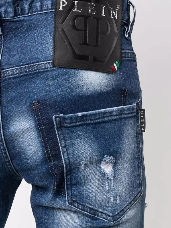 Philipp Plein Ripped-detailed Skinny Jeans - Blue