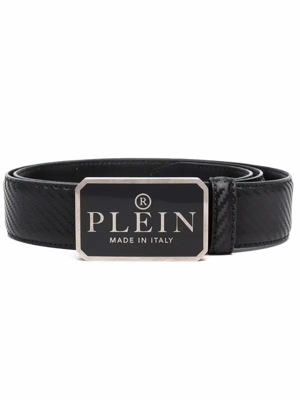 Philipp Plein Logo-plaque Textured Belt - Black