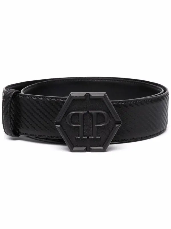 Philipp Plein Hexagon Logo Buckle Belt - Black