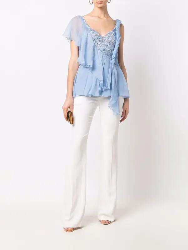 Alberta Ferretti Ruched Lace Detail Top