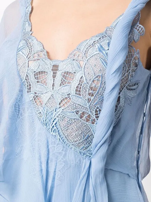 Alberta Ferretti Ruched Lace Detail Top