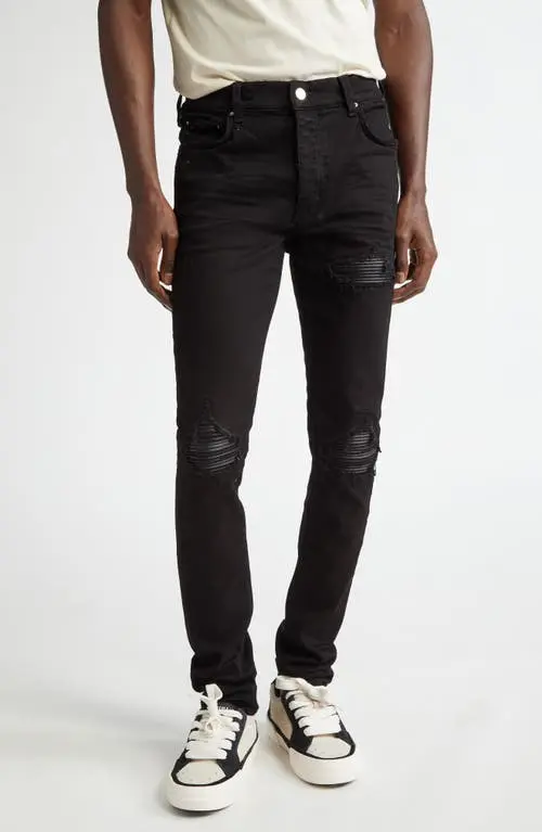 Amiri Mx1 Leather Patch Ripped Skinny Jeans Black Od Editorialist