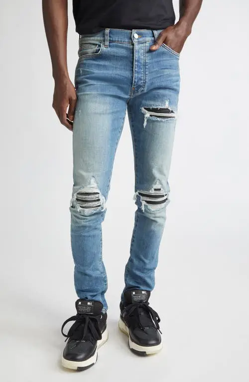 Amiri Mx1 Leather Patch Ripped Skinny Jeans - Dark Indigo