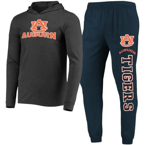 CONCEPTS SPORT Heather Charcoal Auburn Tigers Meter Long Sleeve Hoodie T-shirt & Jogger Pajama Set - Navy
