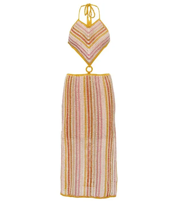 Anna Kosturova Ring Halterneck Crochet Dress - Multicoloured