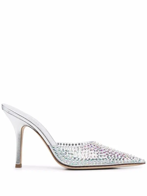 Paris Texas 95mm Hollywood Crystal-embellished Mules - Silver