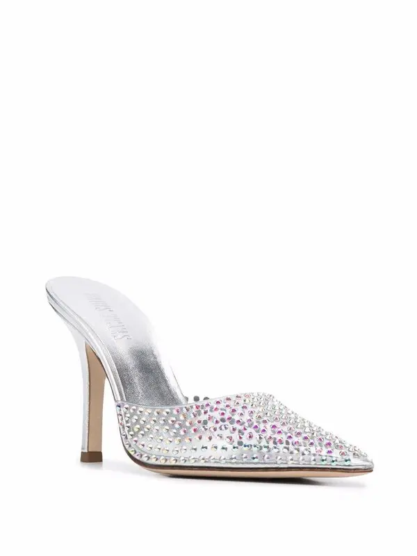 Paris Texas 95mm Hollywood Crystal-embellished Mules - Silver