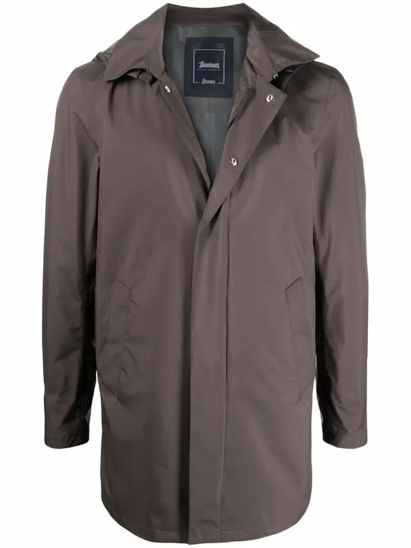 Herno Hooded Zip-up Raincoat - Brown