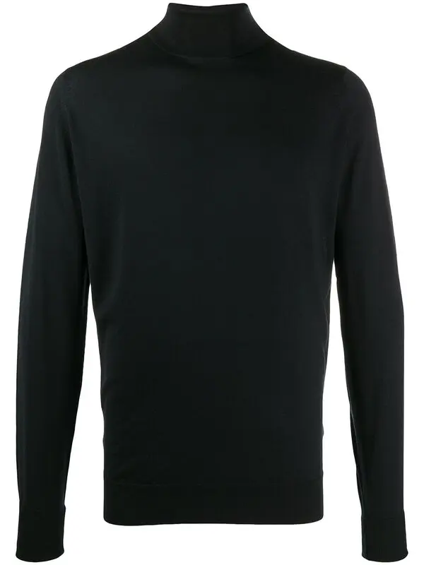John Smedley Wool Roll Neck Jumper - Black