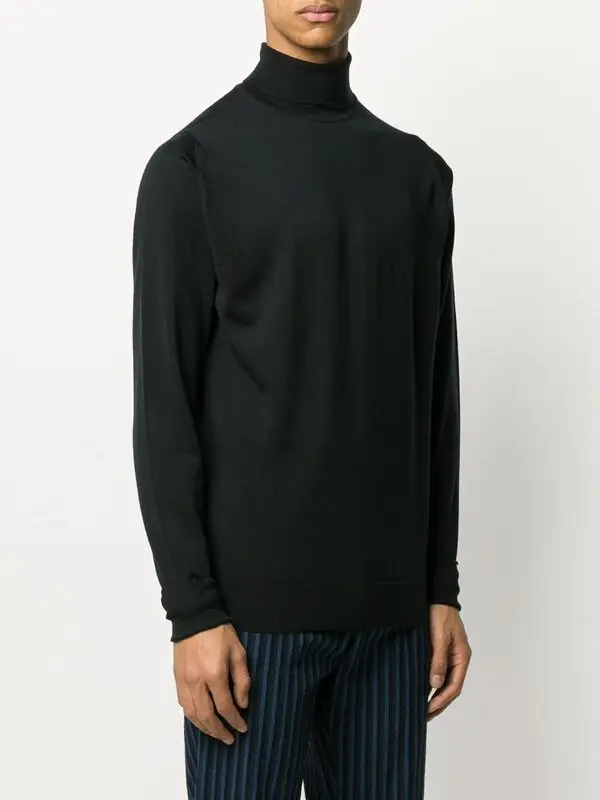 John Smedley Wool Roll Neck Jumper - Black