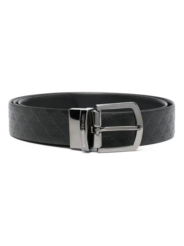 Emporio Armani Logo Embossed Leather Belt - Black