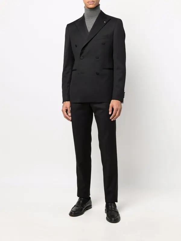 Tagliatore Fitted Double-breasted Suit - Black