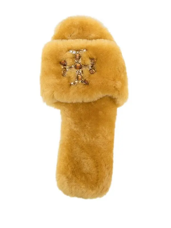 Tory Burch Jeweled Shearling Slides