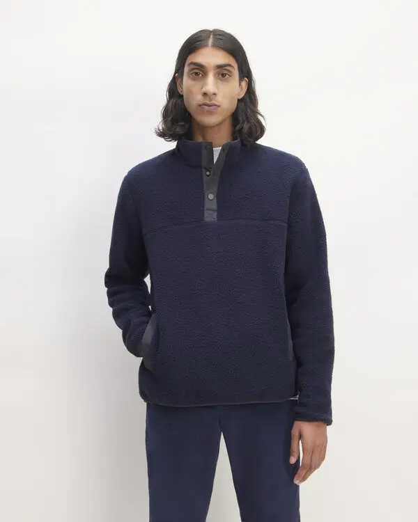 Everlane Renew Fleece Pullover With Contrast Trim - Navy
