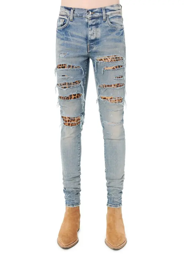 Men Leopard Print Distressed Jeans Mens Jeans Jeans With Animal