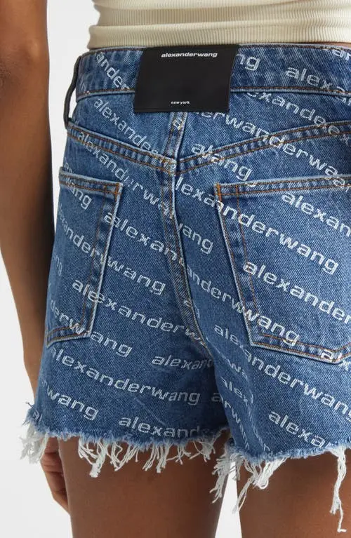 Alexander Wang Logo High Waist Cutoff Denim Shorts - Deep Blue/white