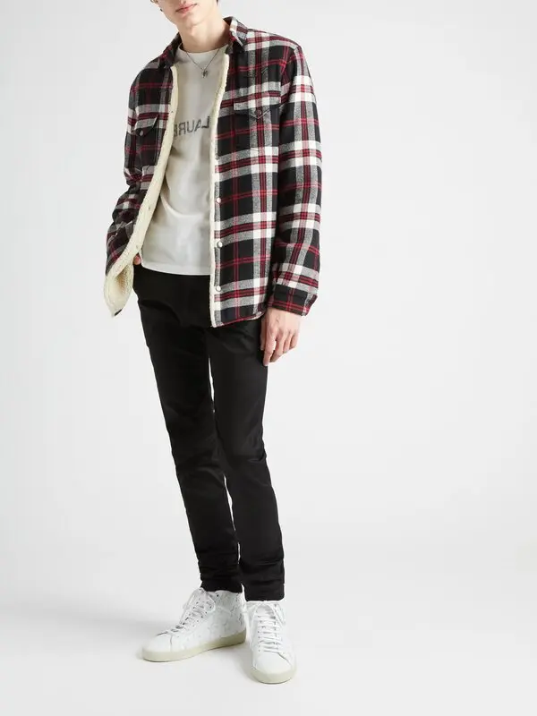 Saint Laurent Oversized Sherpa-lined Checked Cotton-blend Overshirt