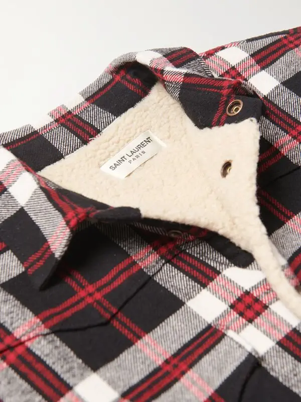 Saint Laurent Oversized Sherpa-lined Checked Cotton-blend Overshirt