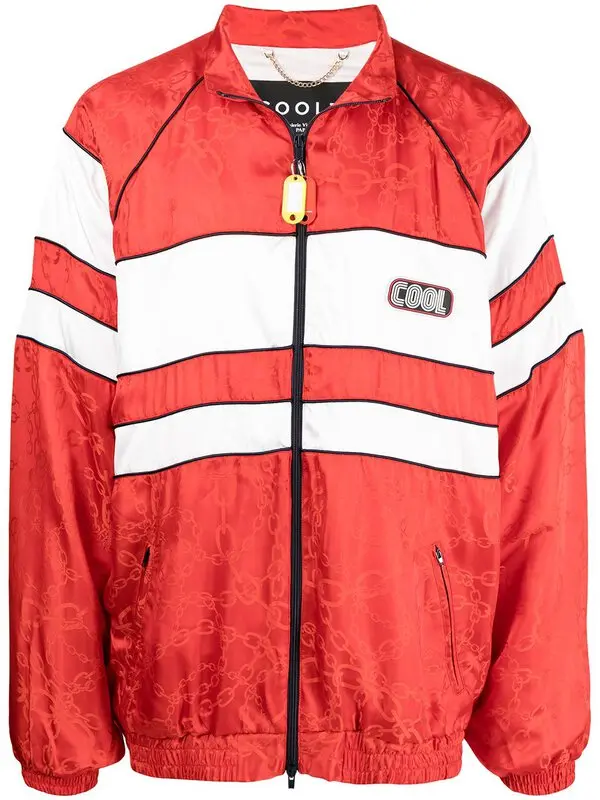 COOL T.M Striped Sports Jacket With Logo Patch - Red