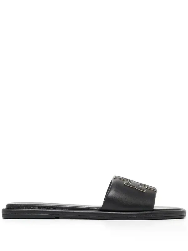 Tory Burch Double T Flat Sandals - Black