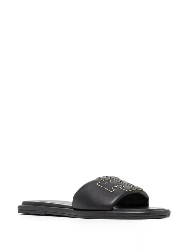 Tory Burch Double T Flat Sandals - Black